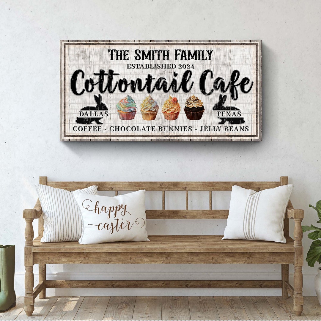 Cottontail Cafe Sign | Personalized Easter Decor | Easter Bunny Canvas ...