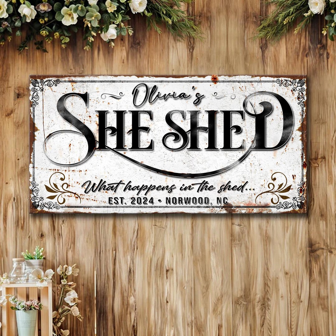 Personalized She Shed Sign | Garden Shed Rustic Decor | She Shed Canvas ...