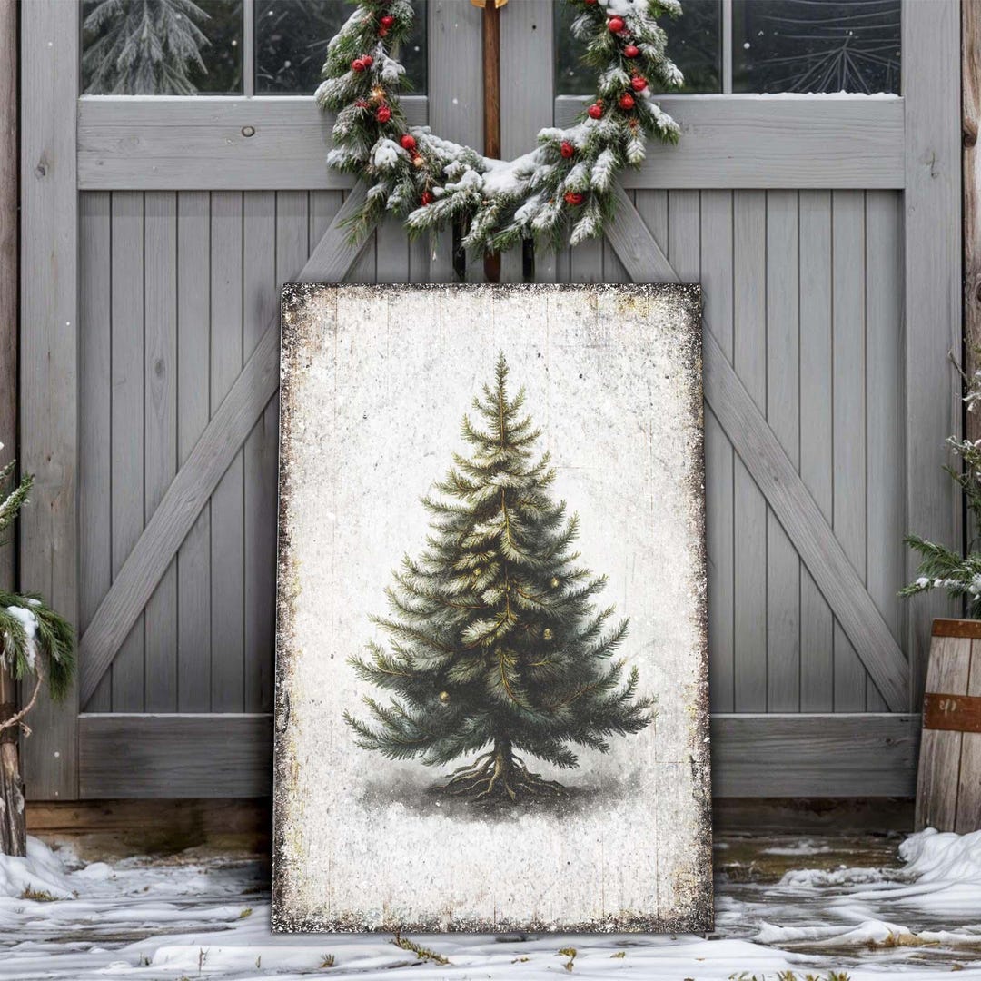 Vintage Pine Tree Christmas Sign | Rustic Christmas Tree Wall Art ...