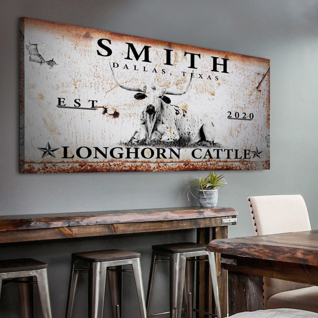 Long Horn Wall Art | Longhorn Canvas Cattle Ranch Sign | Longhorn Cow ...