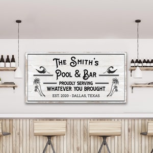 Pool Signs for Outdoor Personalized Canvas, Pool Bar Sign Canvas, Pool ...