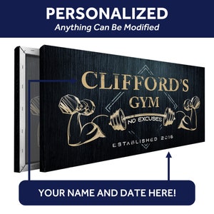 Home Gym Sign No Excuses Custom Name Workout Room Wall Art Cross Fit ...