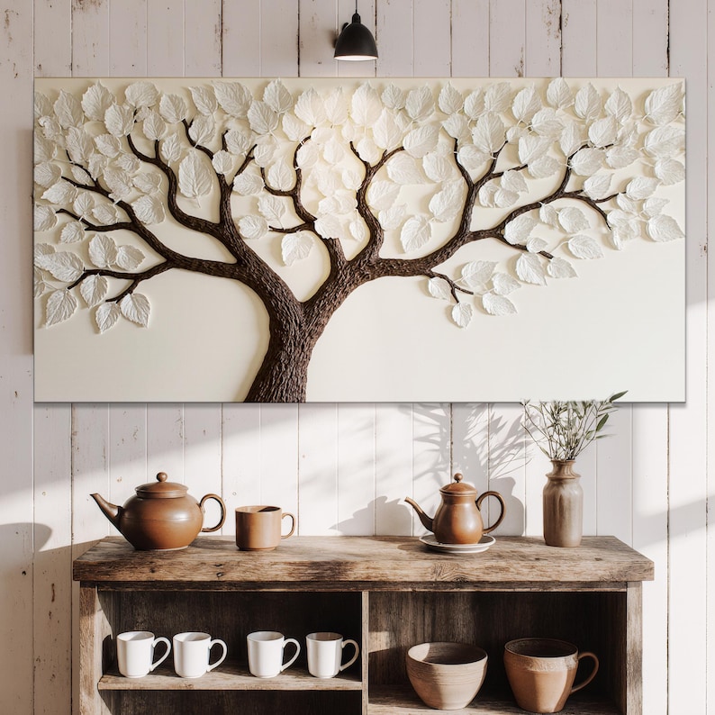 Ivory Canopy Tree Wall Art | Neutral Tree Canvas Print | Large Living ...