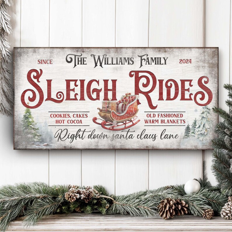 Personalized Sleigh Rides Christmas Sign | Farmhouse Christmas Wall ...