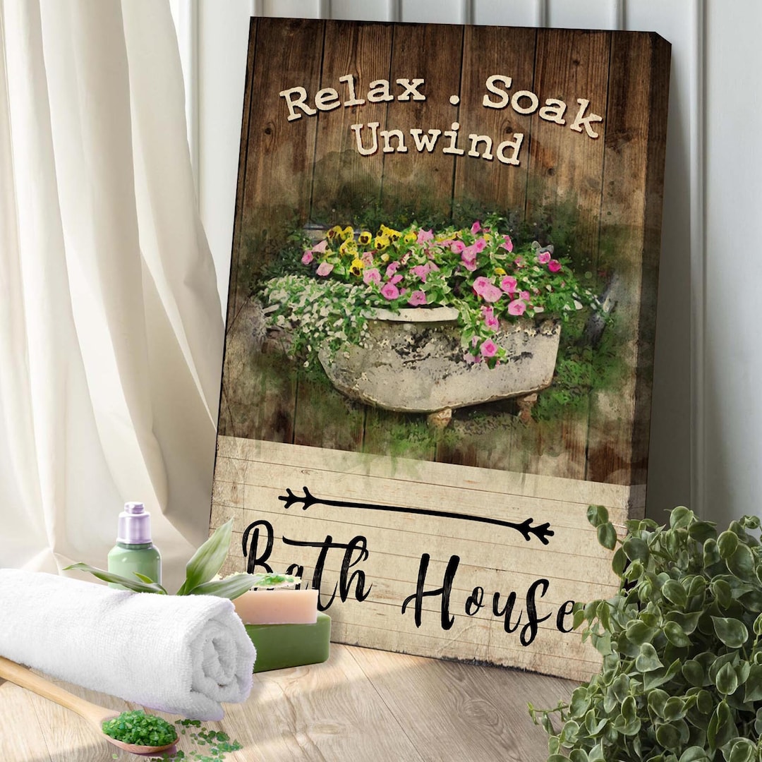 Bathroom Art Bathtub Sign | Personalized Sign Relax Soak Unwind Wall ...