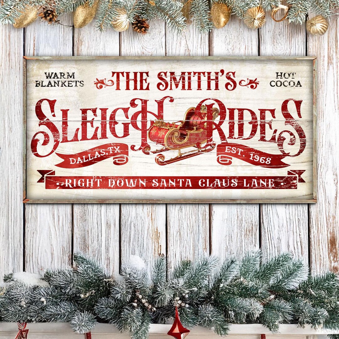 Sleigh Rides Christmas Sign | Farmhouse Christmas Wall Decor | Custom ...