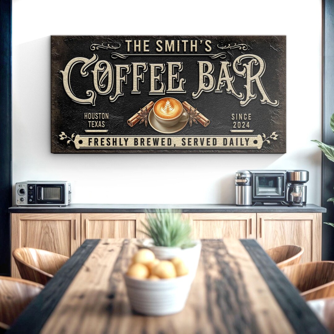 Custom Coffee Bar Decor | Custom Name Canvas Sign | Home Coffee Bar ...