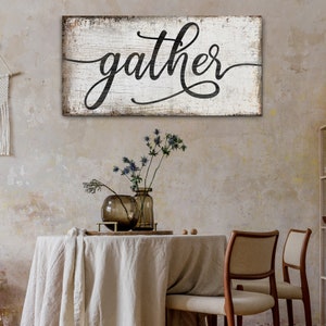 Farmhouse Gather Sign | Distressed Gather Sign | Living Room Wall Decor ...
