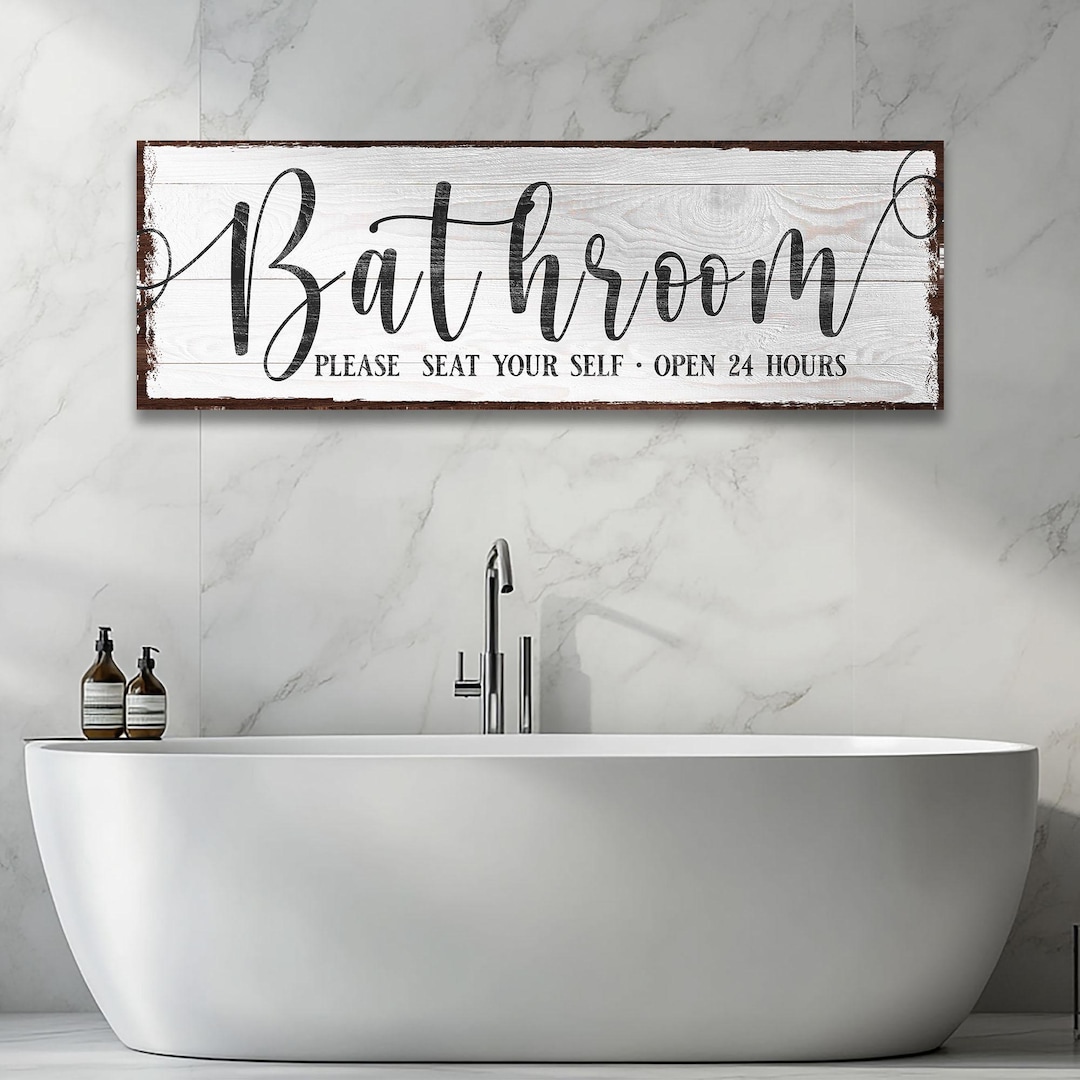 Bathroom Wall Decor | Vintage Bathroom Sign | Powder Room Decor ...