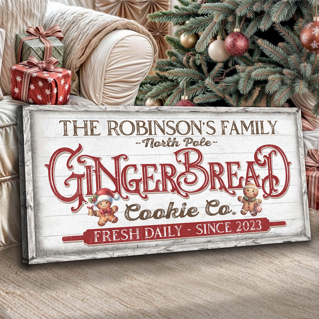 Custom Family Gingerbread Bakery Sign | Christmas Bakery Canvas Sign ...