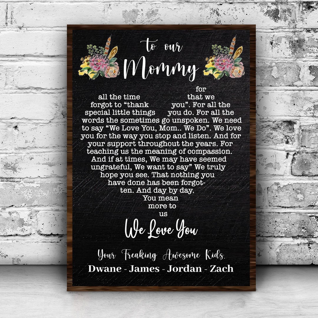 To Our Mommy We Love You Sign, Personalized Mothers Day Gift Wall Art ...