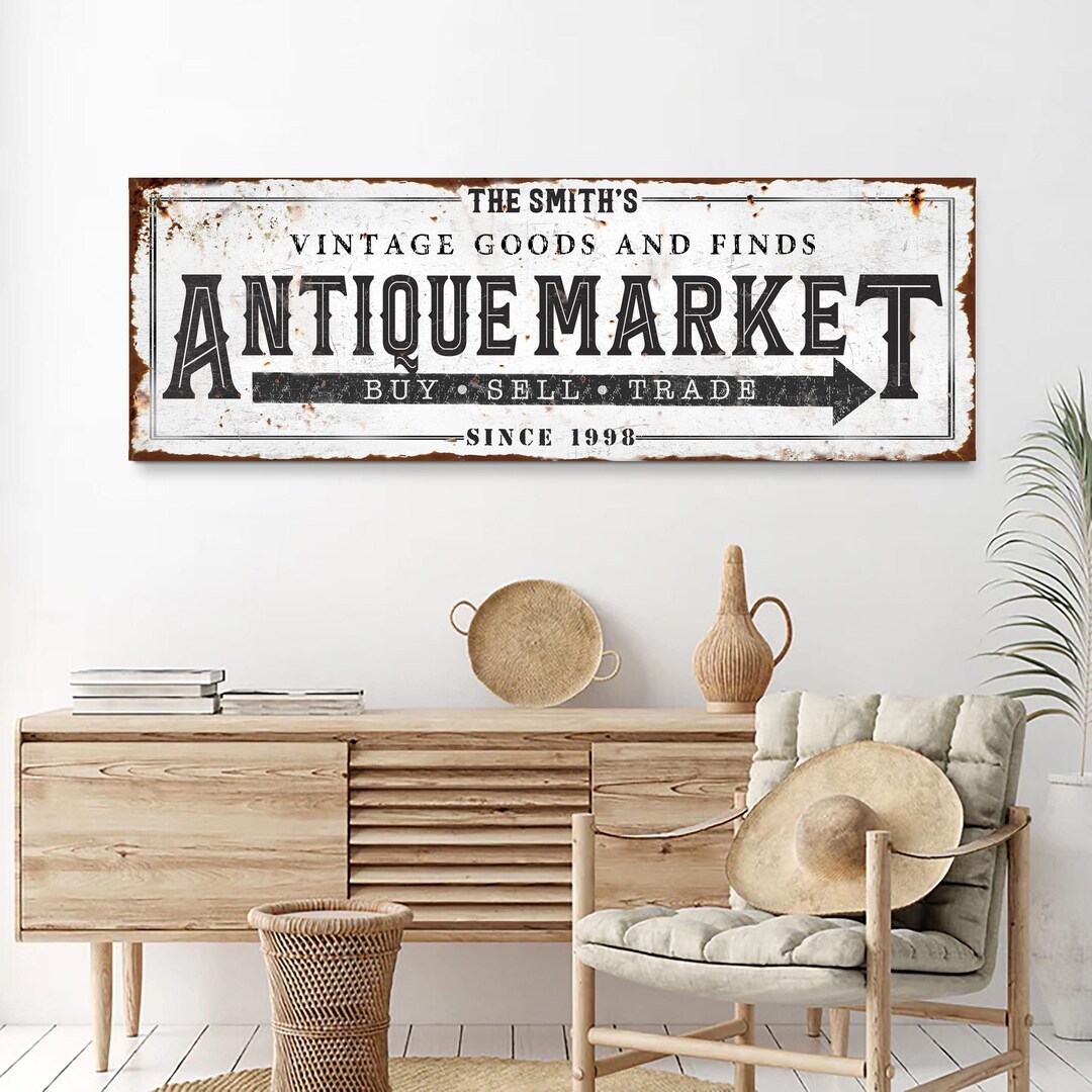 Antique Market Sign | Personalized Antique Store Sign Wall Art ...