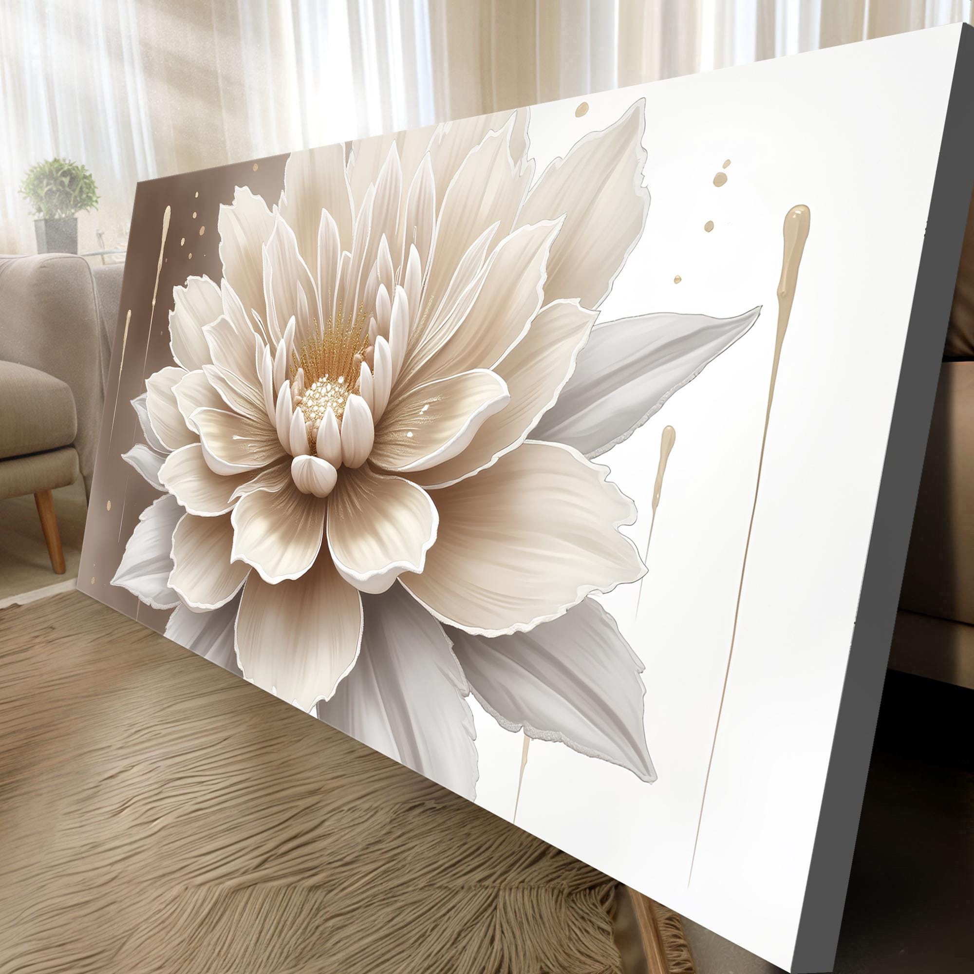 Single Beige Flower Abstract Wall Art | Large Modern Floral Canvas ...