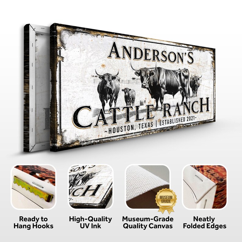 Farmhouse Cattle Ranch Sign | Cattle Ranch Sign Canvas Wall Art ...