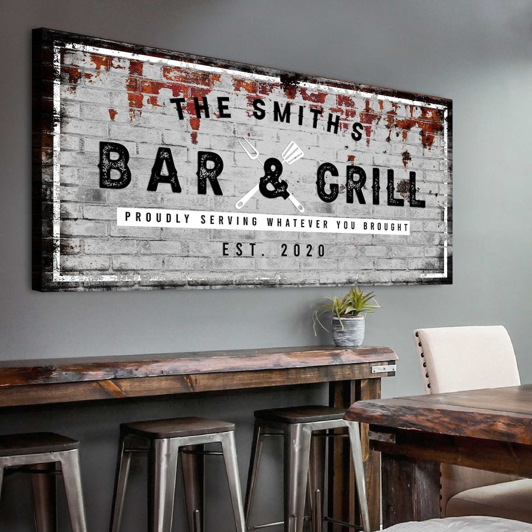 Basement Bar Sign | Rustic Bar and Grill Sign Wall Décor | Personalized ...
