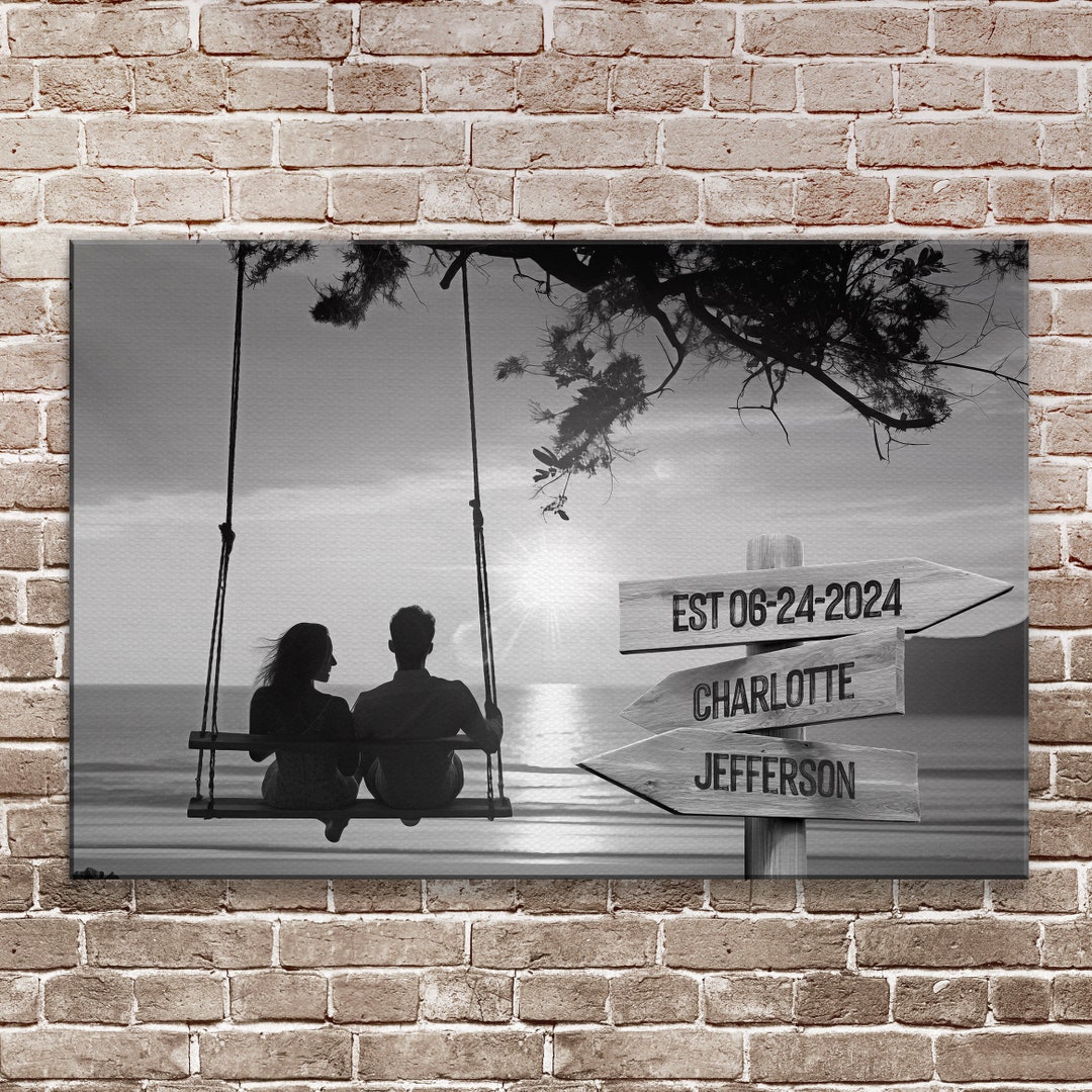 Canvas Family Name Art, Custom Wall Sign, Swing on the Beach Design ...