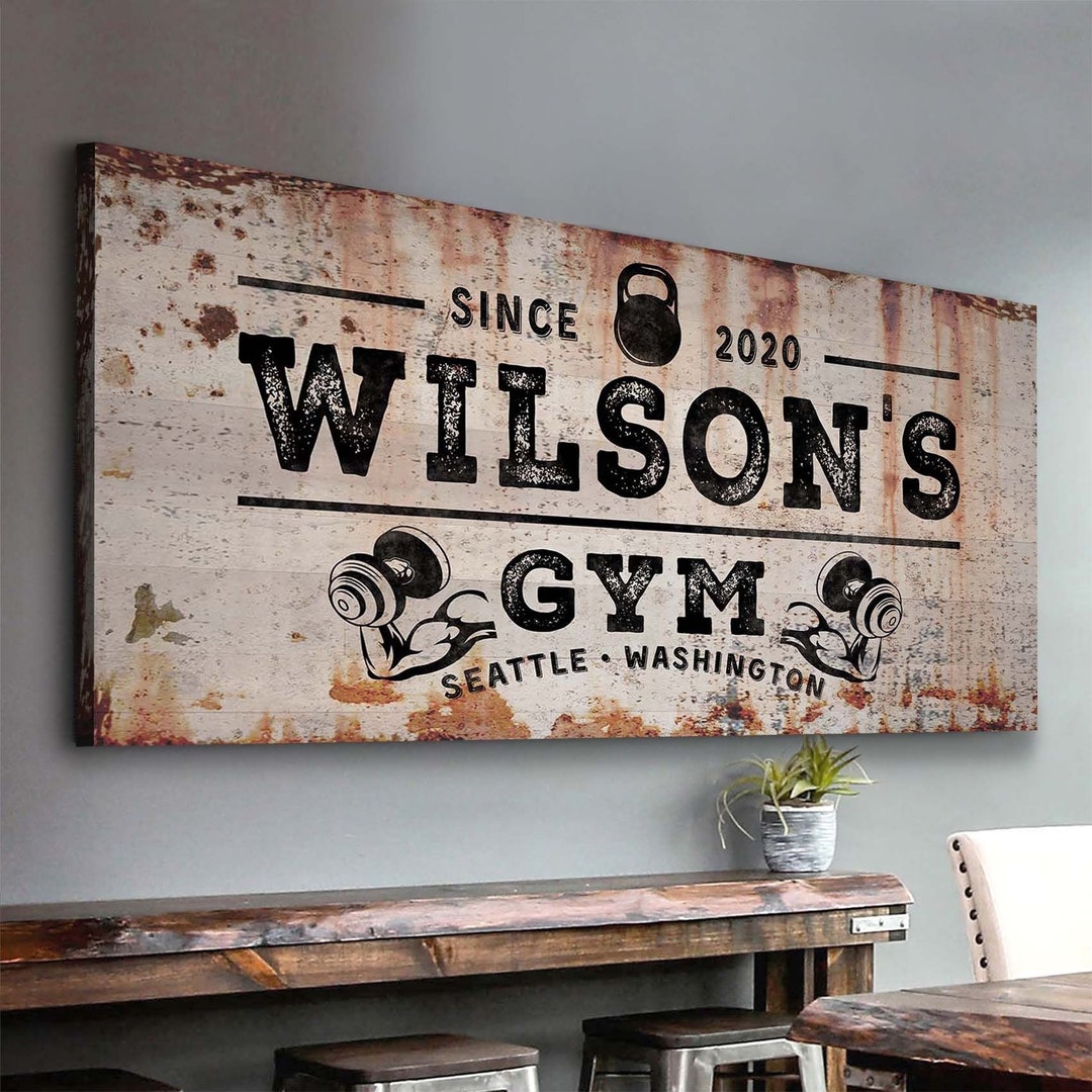 Gym Sign | Home Gym Wall Decor | Custom Name Sign | Man Cave Wall Art ...