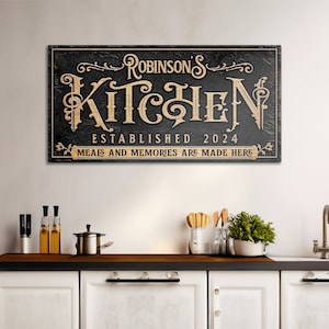 Personalized Black Canvas Kitchen Sign, Family Name Decor Sign - Etsy