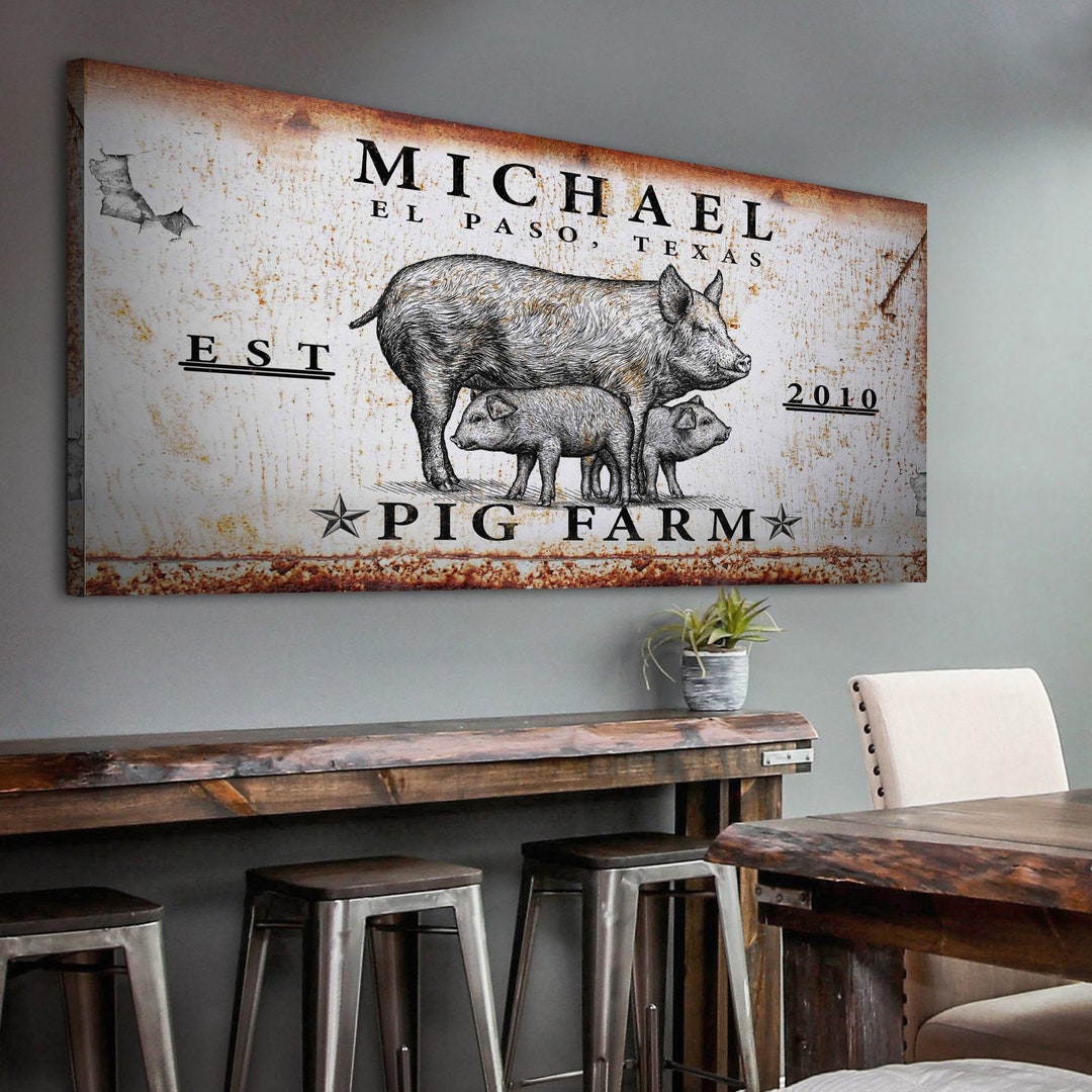 Pig Sign Ranch Wall Decor | Pig Decor Ranch Sign | Pig Canvas Farmhouse ...