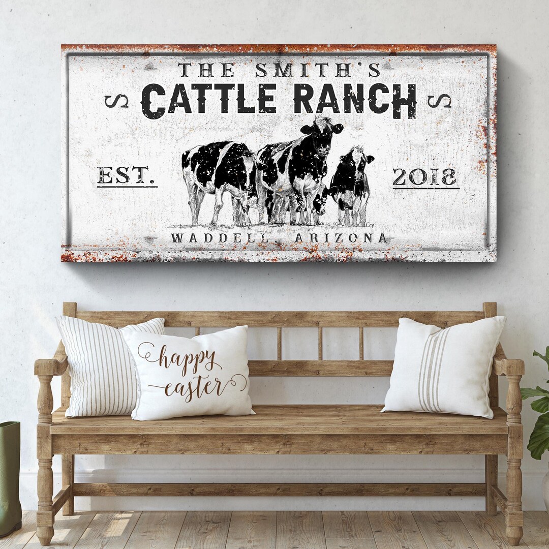 Cattle Ranch Sign Canvas Wall Art | Rustic Decor Farm Sign | Farmhouse ...