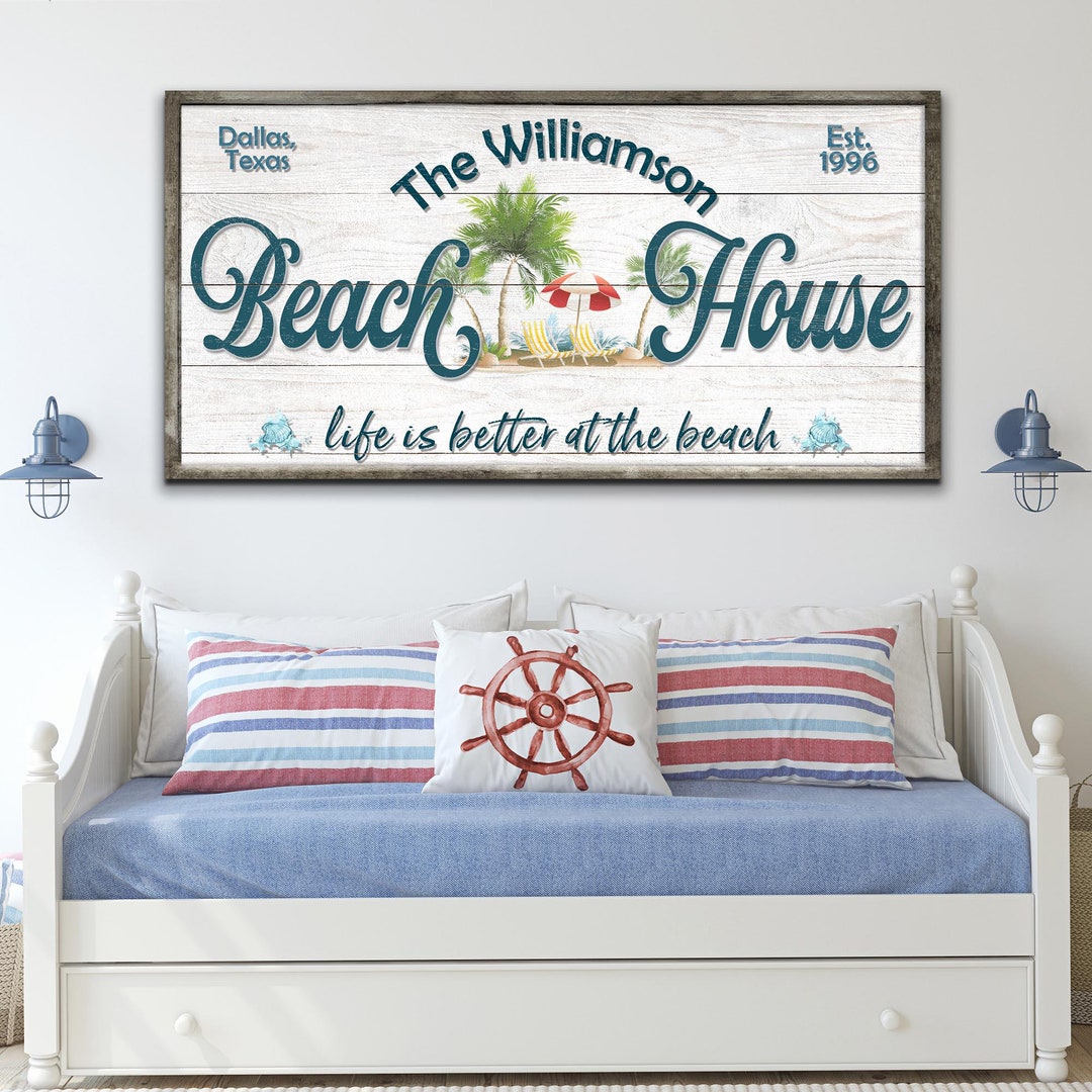 Custom Beach House Sign | Coastal Wall Art | Beach Art Custom Sign ...