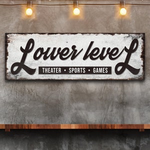 Lower Level Sign | Basement Signs | Theater Room Decor | Basement Wall ...