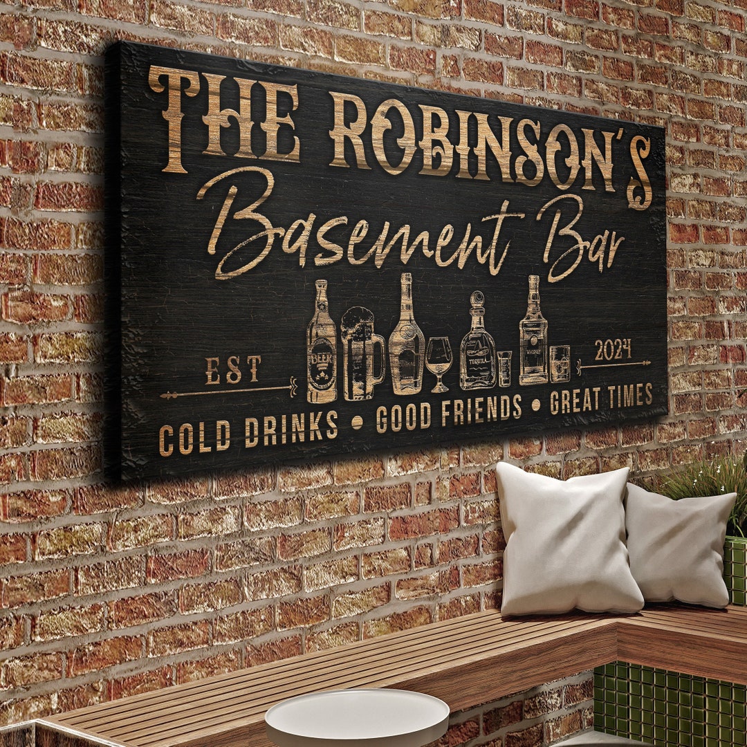 Basement Bar Sign | Bar Wall Art Gift for Him | Bar Sign Custom ...