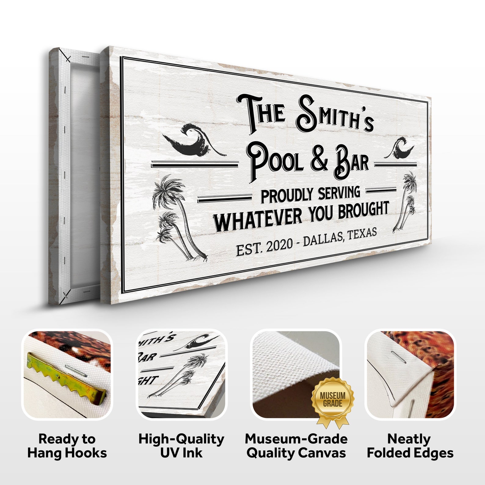 Pool Signs for Outdoor Personalized Canvas, Pool Bar Sign Canvas, Pool ...