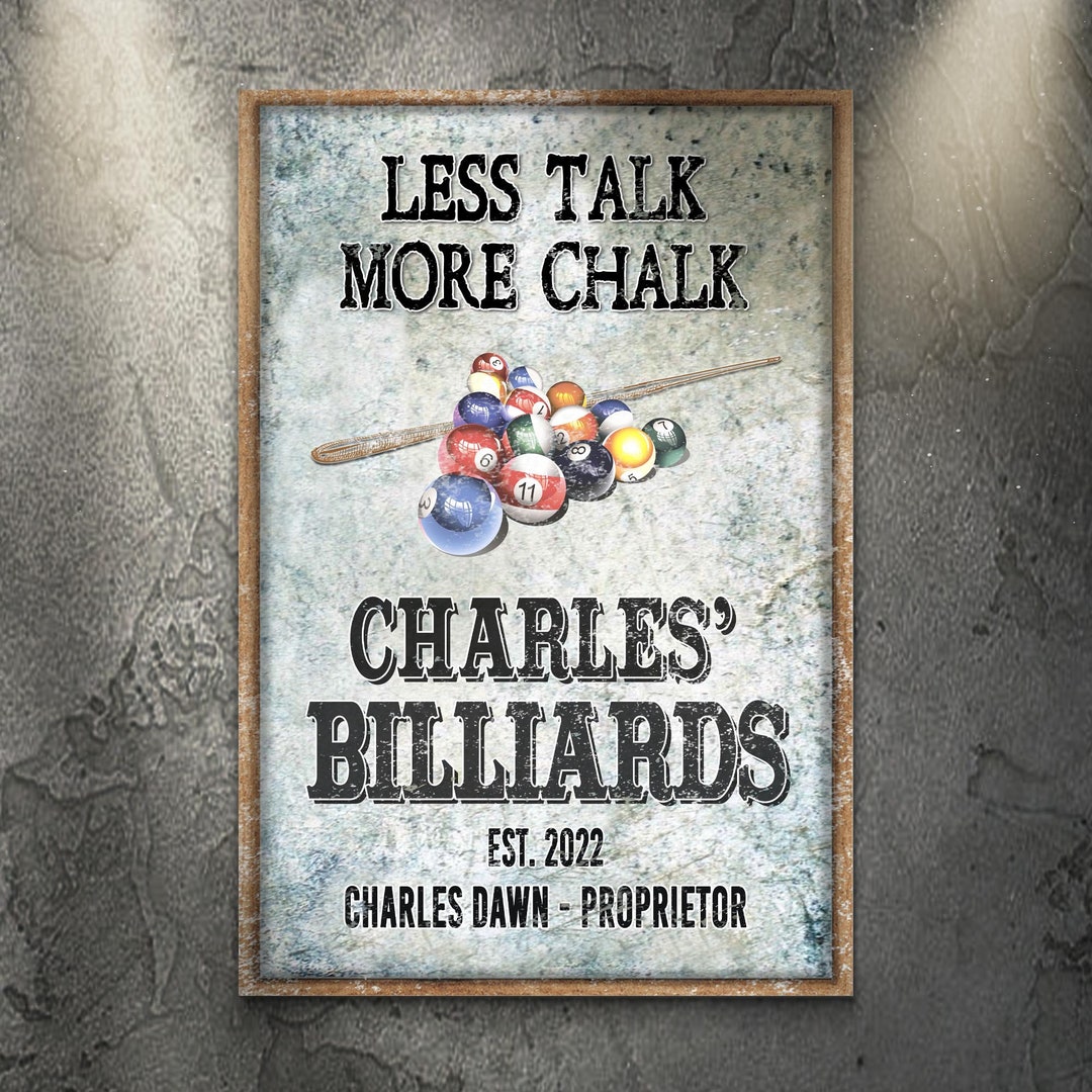 Billiard Sign Less Talk More Chalk Canvas Print Game Room Wall Decor ...