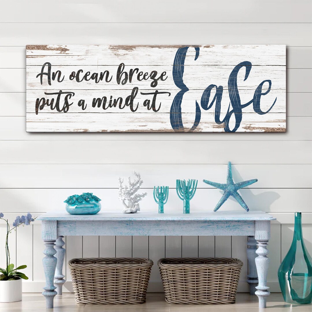 Coastal Beach House Sign | Ocean Breeze Wall Art | Nautical Canvas Sign ...