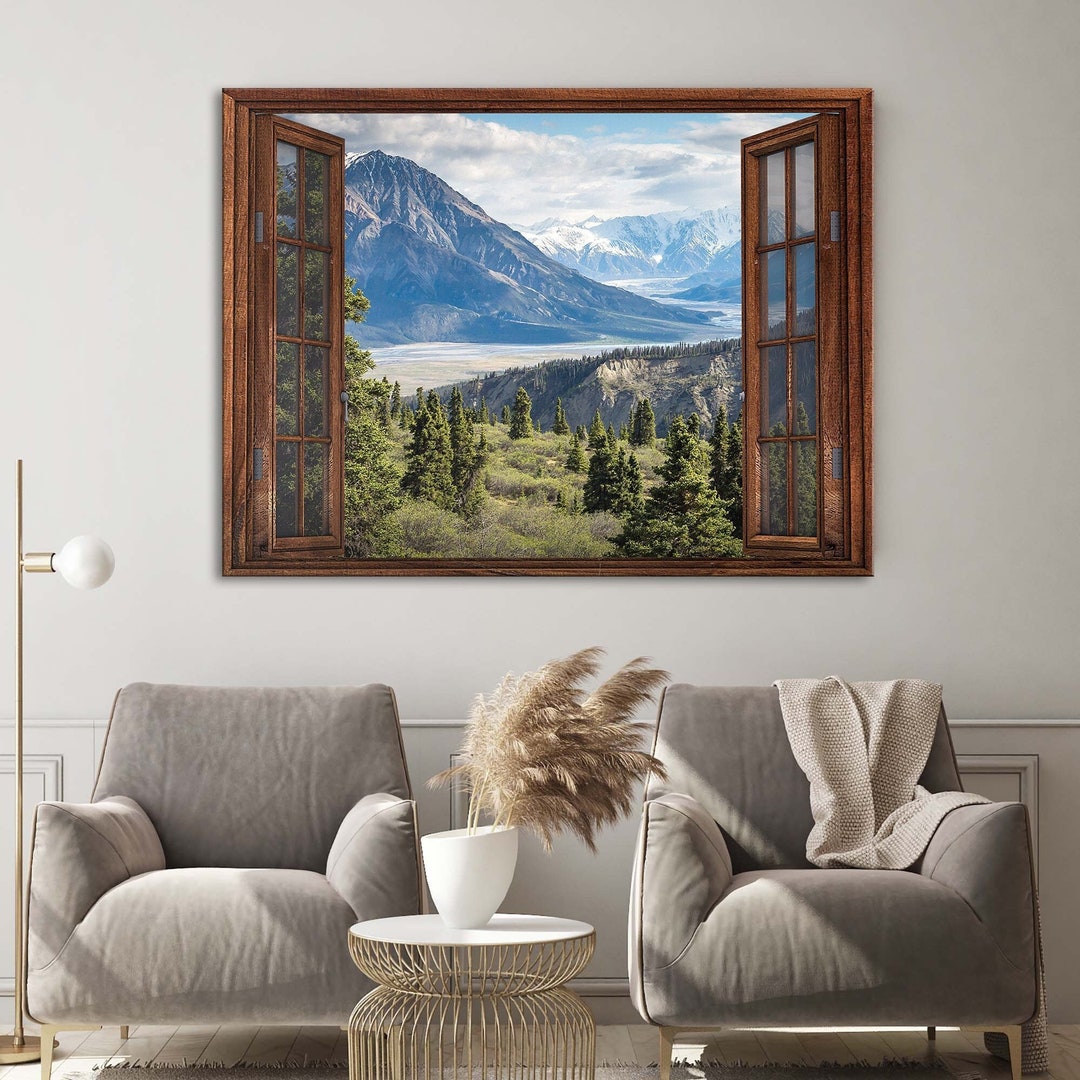 Fake Window Wall Art | Nature Decor | Mountain Canvas Wall Art | Home ...