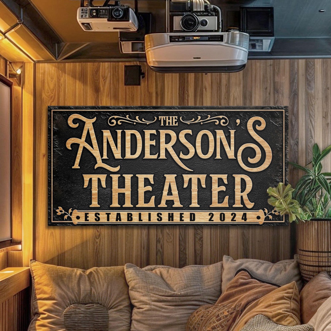 Vintage Movie Decor | Movie Theater Sign Wall Art| Custom Family Name ...