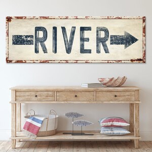 River Sign | Arrow Sign | Rustic Canvas River Wall Decor | River Arrow ...