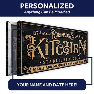 Personalized Black Canvas Kitchen Sign, Family Name Decor Sign - Etsy