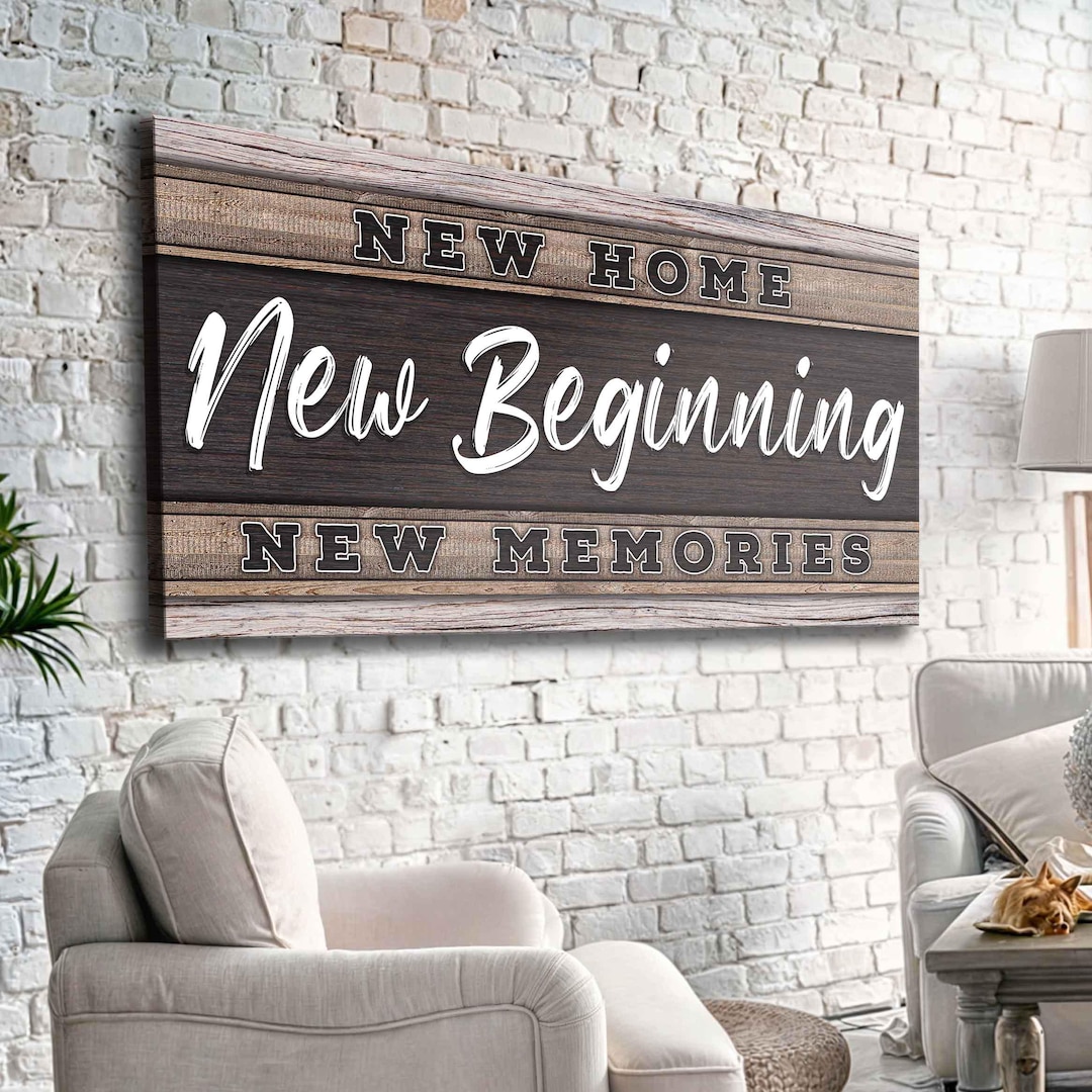 New Home, New Beginning Sign | Custom Family Name Wall Art | Living Room Wall Decor ...
