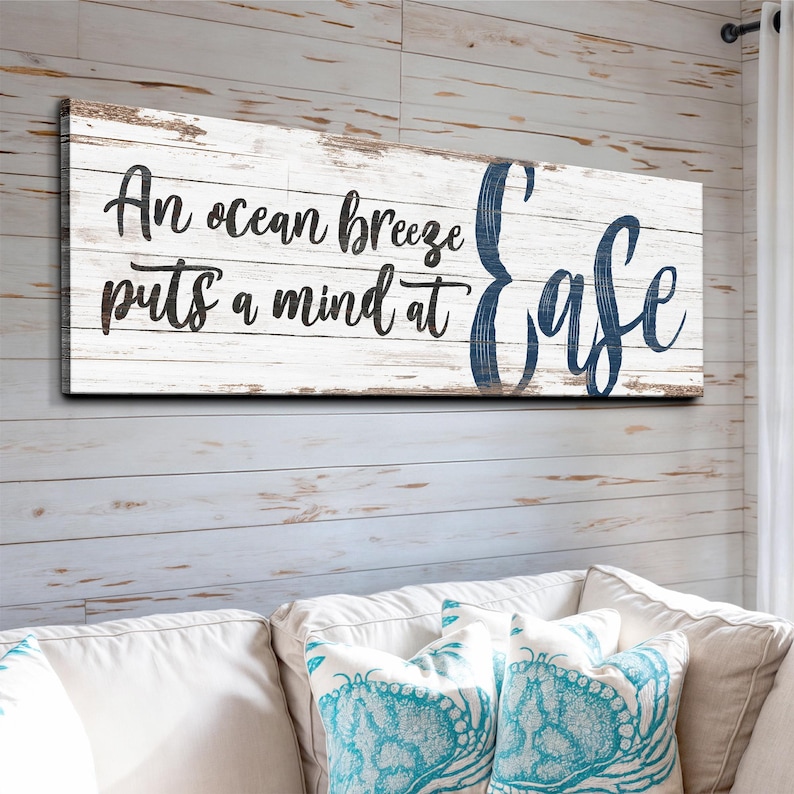 Coastal Beach House Sign | Ocean Breeze Wall Art | Nautical Canvas Sign ...