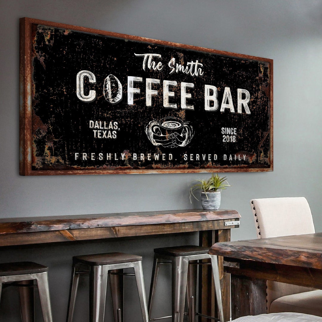 Coffee Bar Sign | Personalized Coffee Sign | Rustic Bar Wall Art Coffee ...