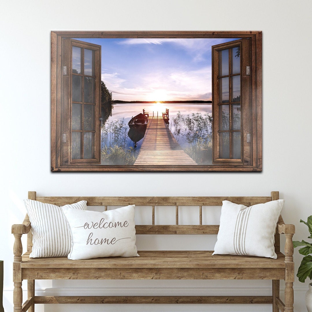 Fake Window Wall Decor | Lake Wall Art | Window View Print | Fake ...