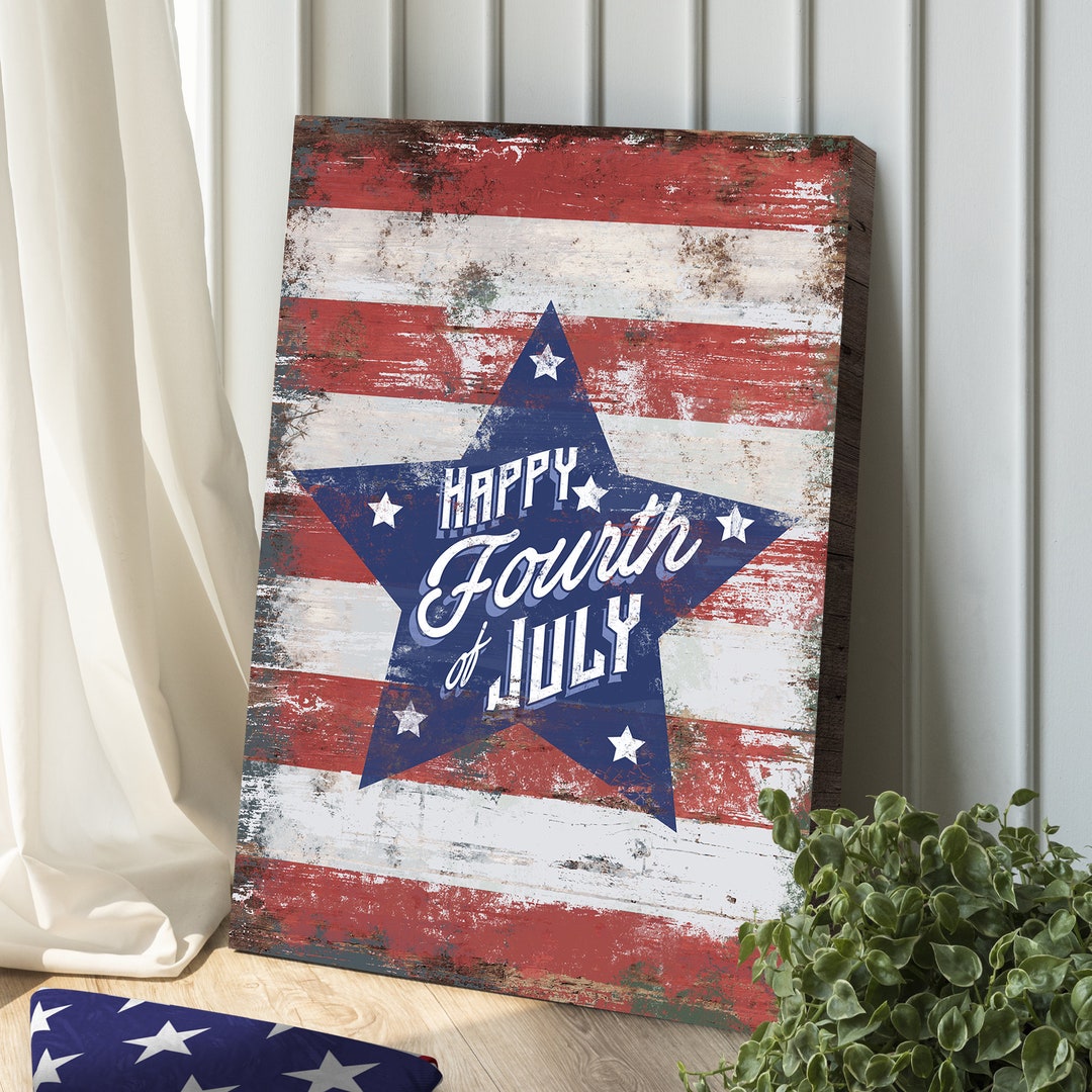 Happy 4th of July Sign | Patriotic Decor Living Room Wall Art | Fourth ...