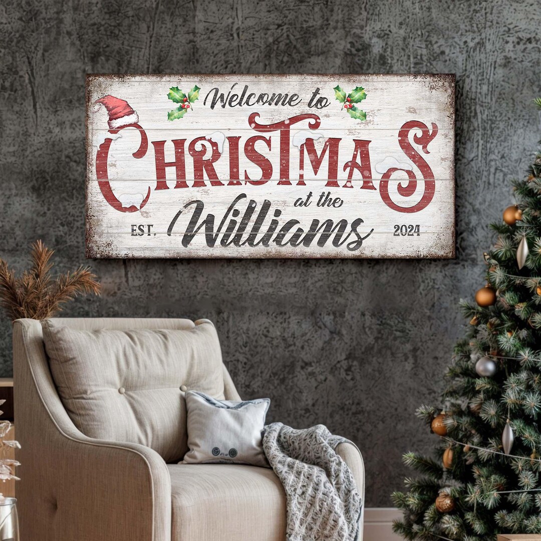 Welcome to Christmas Sign Vintage Personalized Christmas Sign Rustic ...