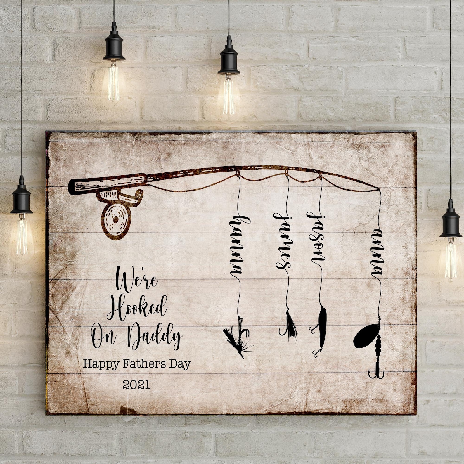 Fathers Day Gift Sign, Were Hooked on Daddy Wall Art, Father's Day ...