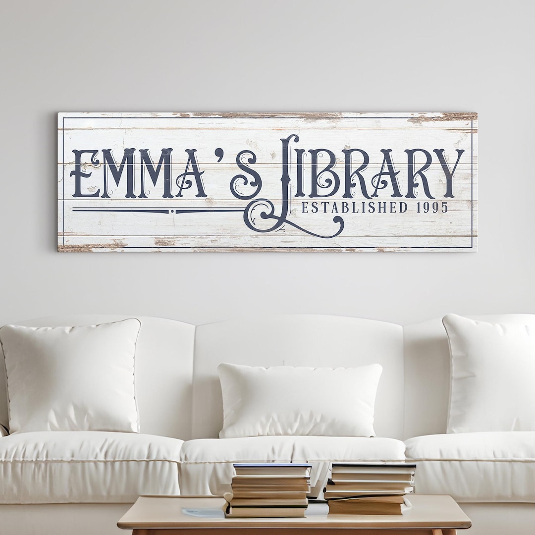 Custom Library Sign Wall Art| Reading Corner Sign Decor | Bookshelf ...
