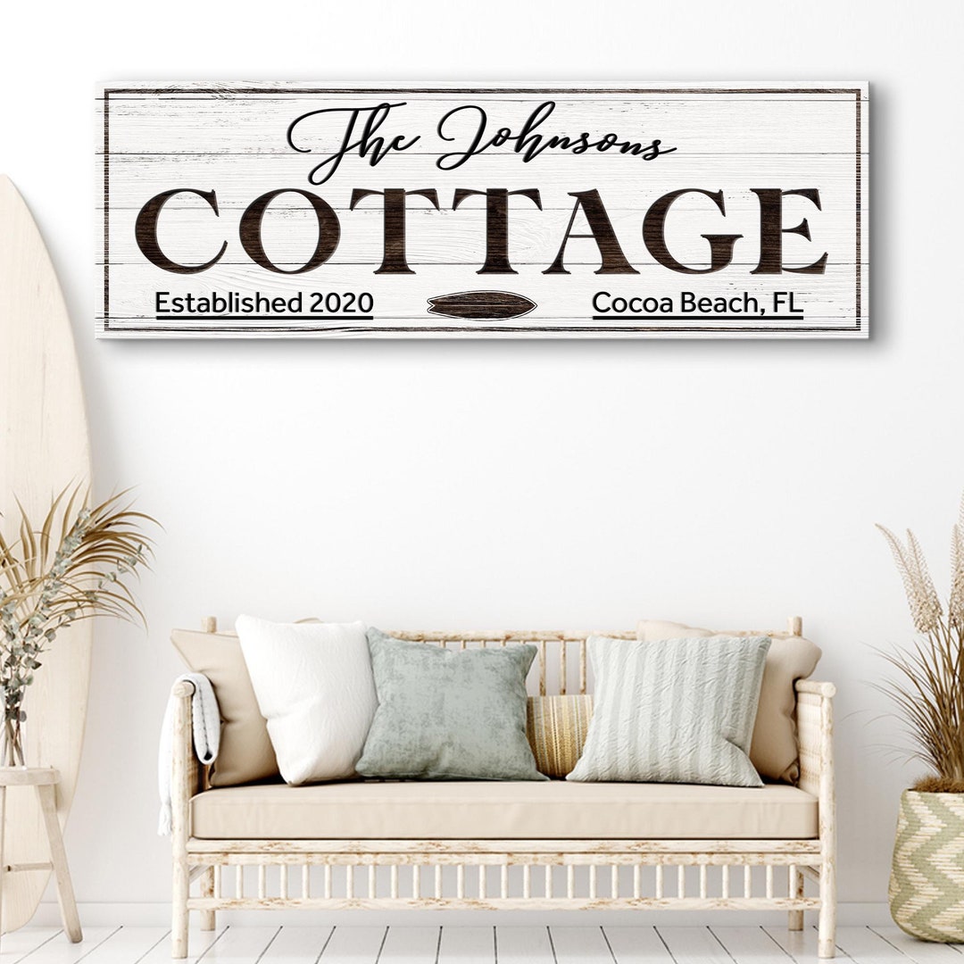 Personalized Cottage Sign Wall Art | Custom Beach House Sign Canvas ...