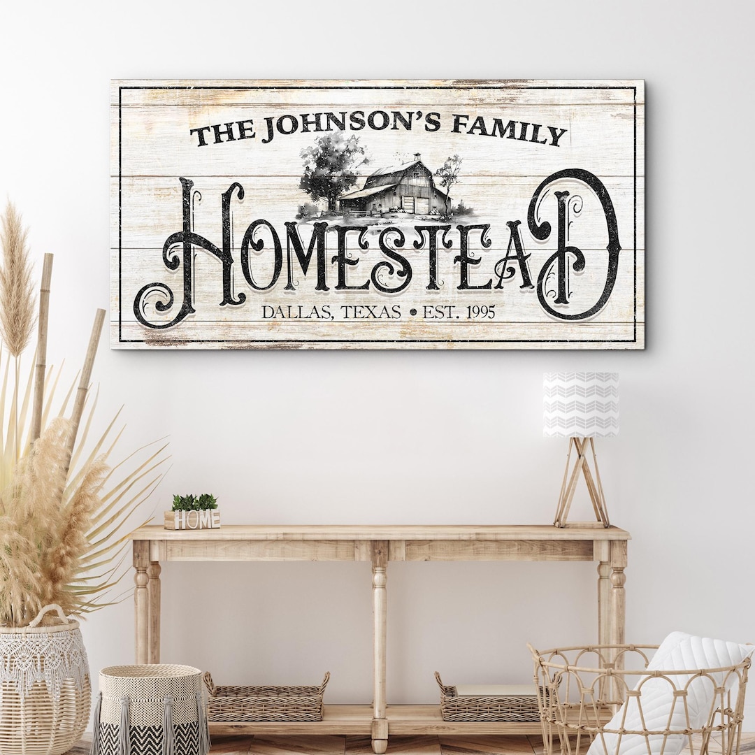 Custom Homestead Sign Decor | Rustic Farmhouse Canvas Sign | Family ...