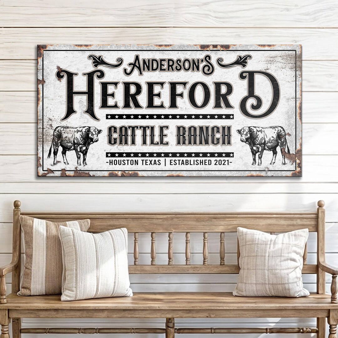 Hereford Cattle Sign | Cattle Ranch Wall Sign | Cow Sign Farm Sign ...
