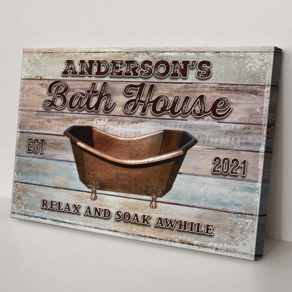 Personalized Bath House Sign, Vintage Farmhouse Bathroom Wall Art ...