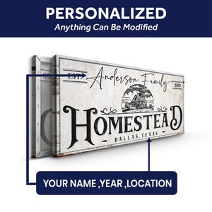 Personalized Homestead Sign | Rustic Farmhouse Canvas Sign | Family ...