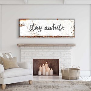 Stay Awhile Sign | Living Room Wall Art | Farmhouse Style Sign | Home ...