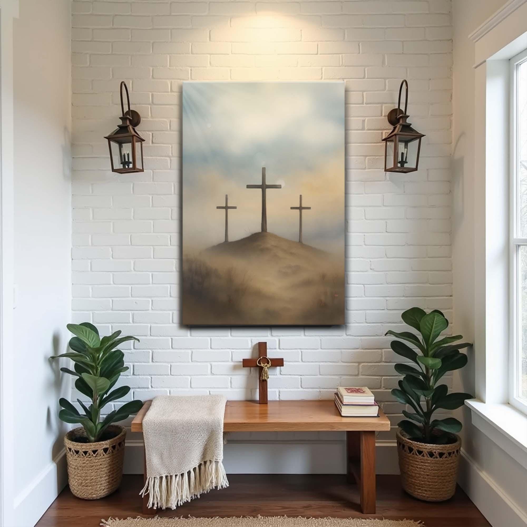 Three Crosses on Calvary Faith Wall Art | Crosses on Hill Canvas Art ...