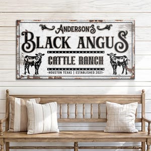 Black Angus Cattle Sign | Cattle Ranch Canvas Wall Sign | Rustic Farm ...